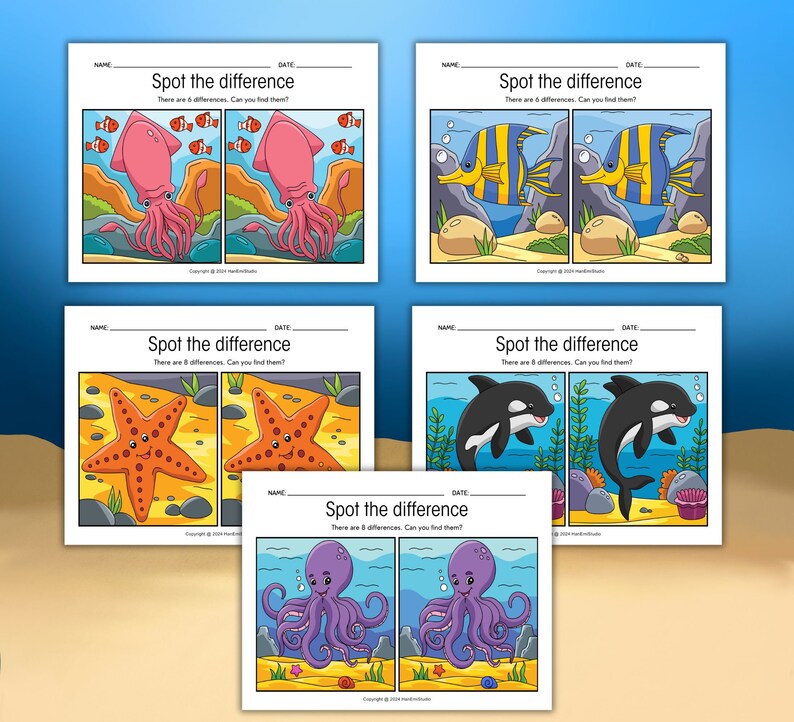 10 Sea Animal Spot the Difference Worksheets for Prek and ...