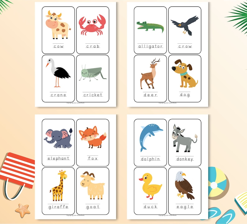 108 Animal Flashcards for Kids, Kids Learning Flash Cards, Preschool ...