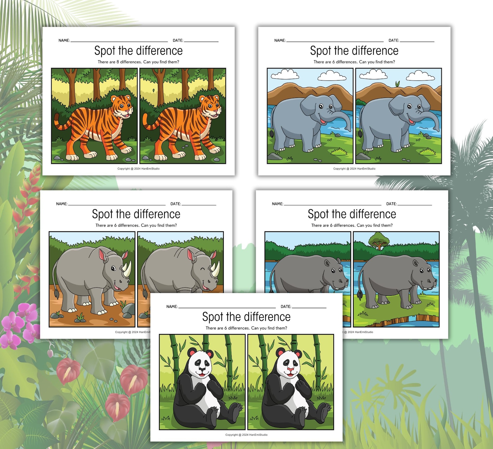 10 Zoo Animal Spot the Difference Worksheets for Prek and ...