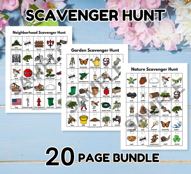 20 Page Scavenger Hunt Bundle; Scavenger Hunt for Kids; Nature ...