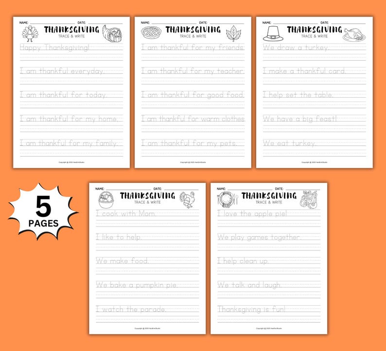 Thanksgiving Writing Practice Worksheet; Printable Handwriting Practice ...