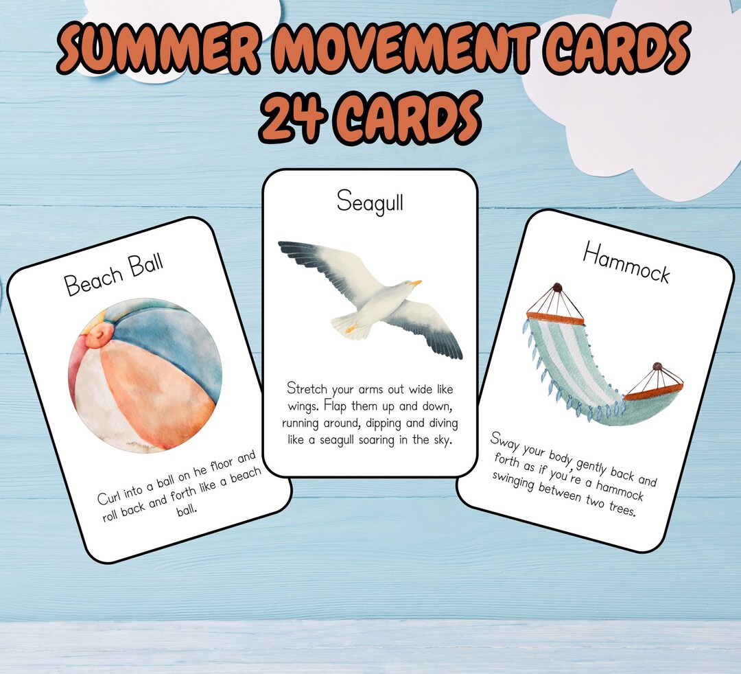 24 Summer Movement Cards for Kids; Time Filler Cards; Learning Games ...