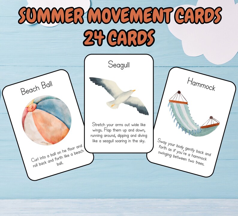 24 Summer Movement Cards for Kids; Time Filler Cards; Learning Games ...