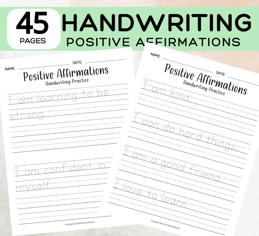 45 Page Positive Affirmation Handwriting Worksheets; Handwriting ...