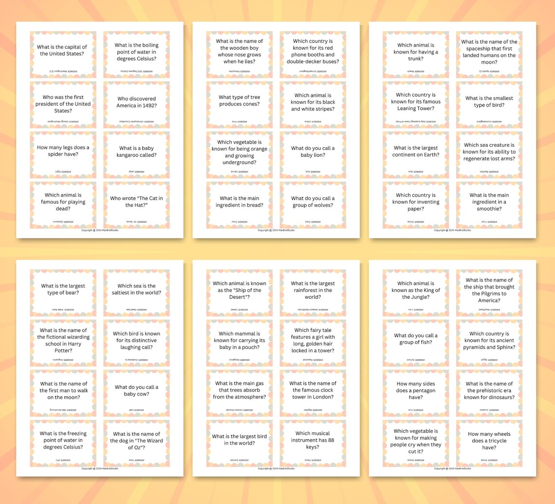 104 Kids Trivia Cards Family Game Night, Trivia Questions, Travel ...