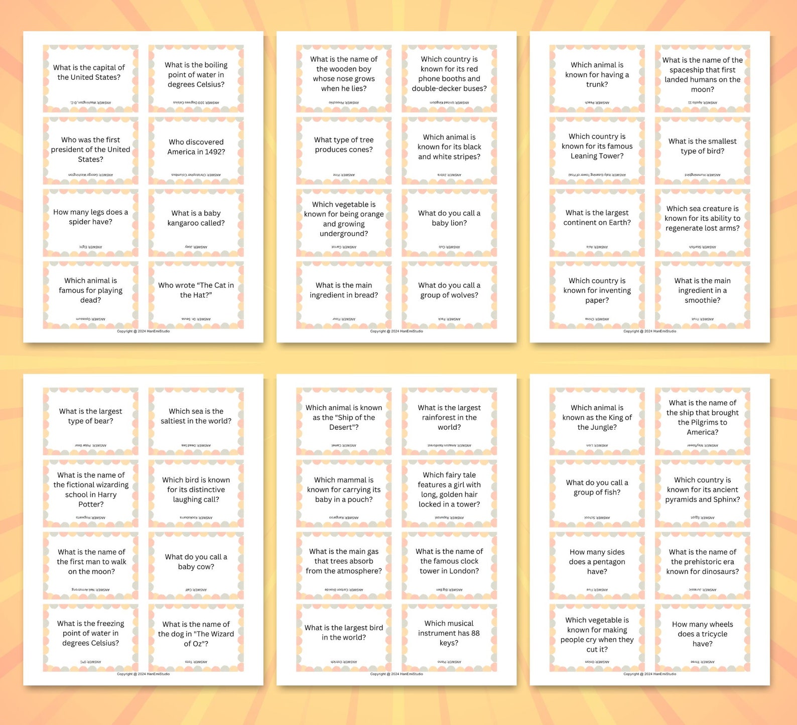 104 Kids Trivia Cards Family Game Night Trivia Questions Travel ...