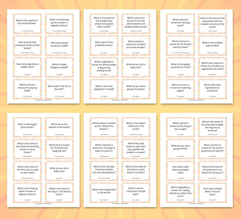 104 Kids Trivia Cards Family Game Night Trivia Questions Travel ...