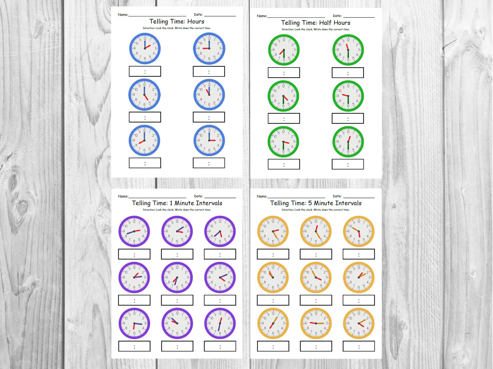 50 Pages Telling Time Worksheets; Clock Reading Worksheet; Homeschool ...