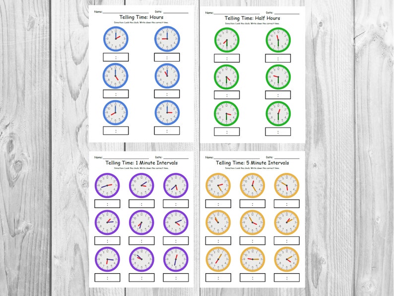 50 Pages Telling Time Worksheets; Clock Reading Worksheet; Homeschool ...