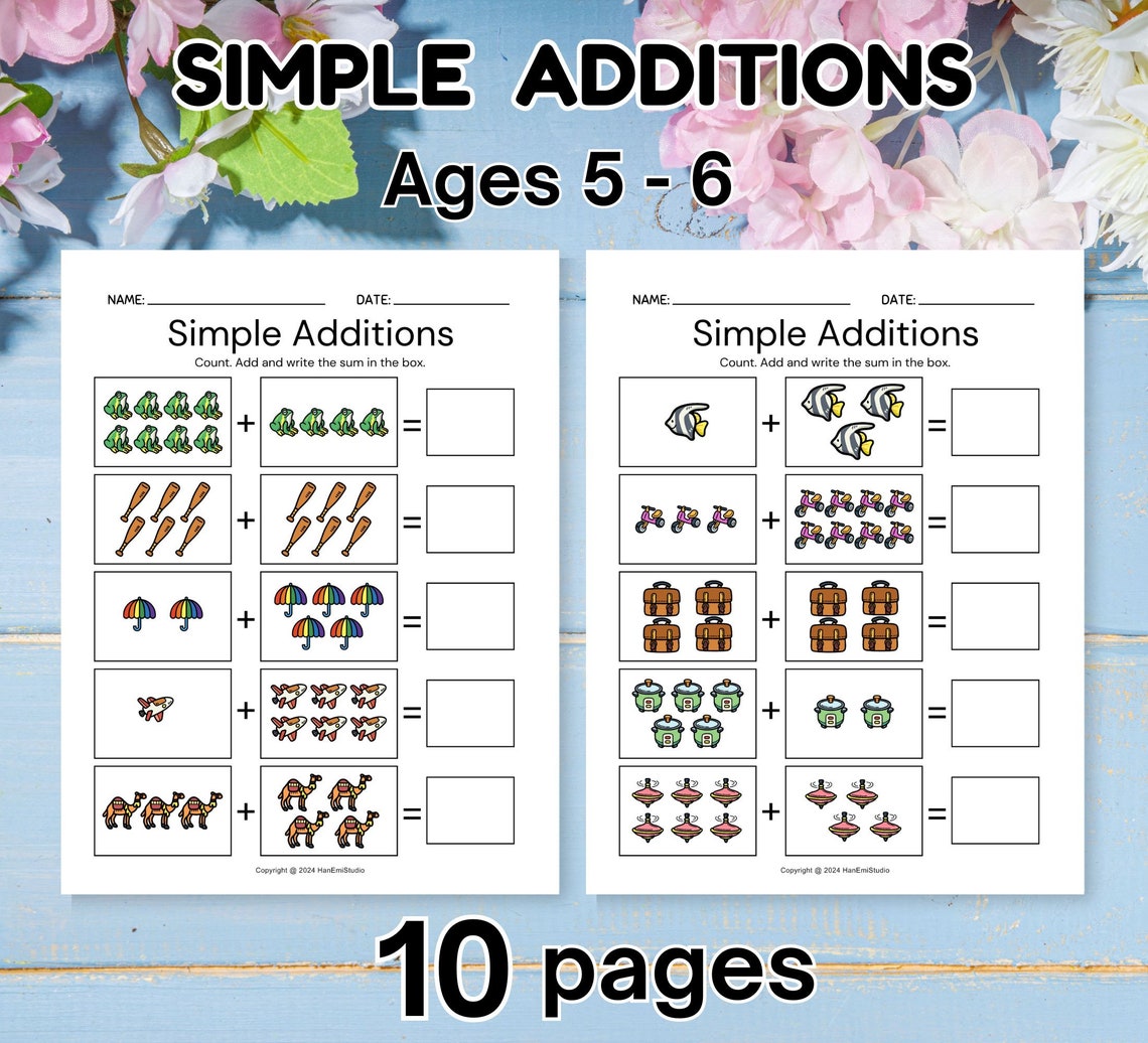 10-page Simple Addition Worksheets for Preschoolers and Kindergarteners ...
