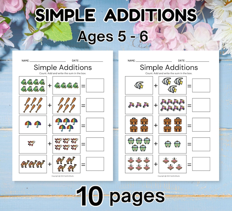 10-page Simple Addition Worksheets for Preschoolers and Kindergarteners ...