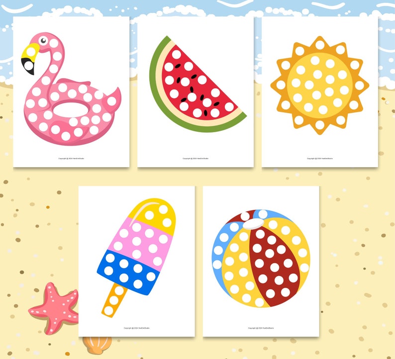 10-page Summer Dot Marker Worksheets for Kids; Printable Coloring Book ...