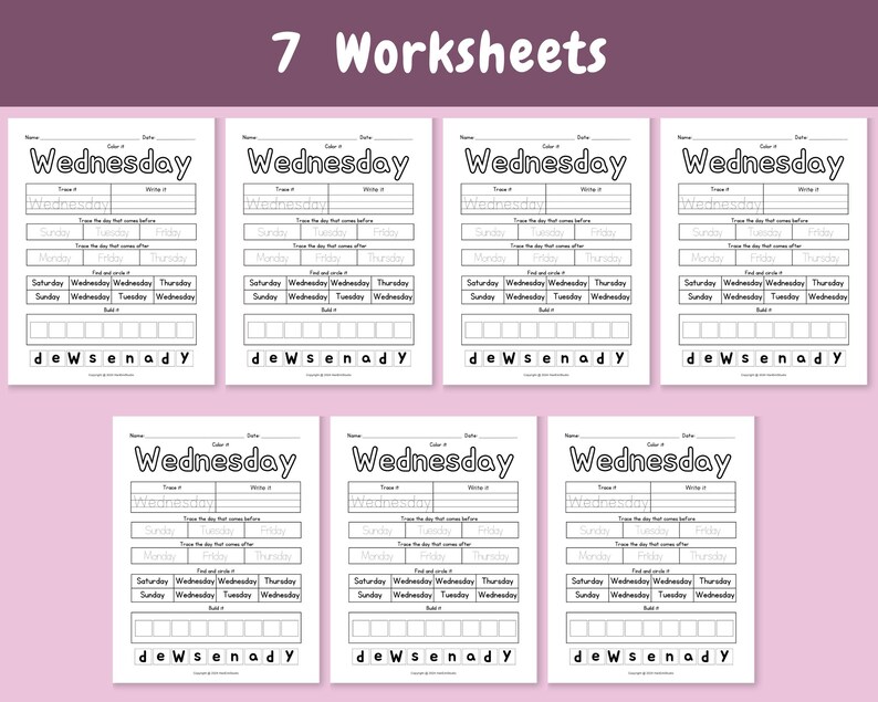 7-page Days of the Week Worksheets for Ages 4-7; Homeschool Printable ...