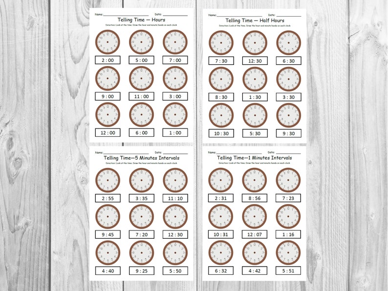 50 Pages Telling Time Worksheets; Clock Reading Worksheet; Homeschool ...