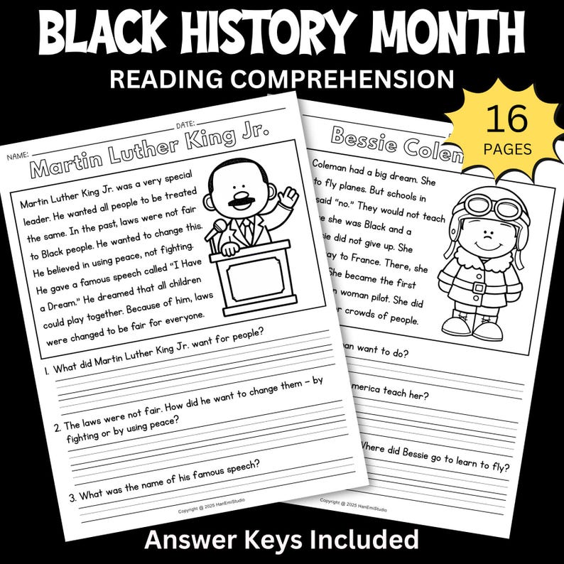 Black History Month Reading Comprehension Passages; Simple Biographies ...