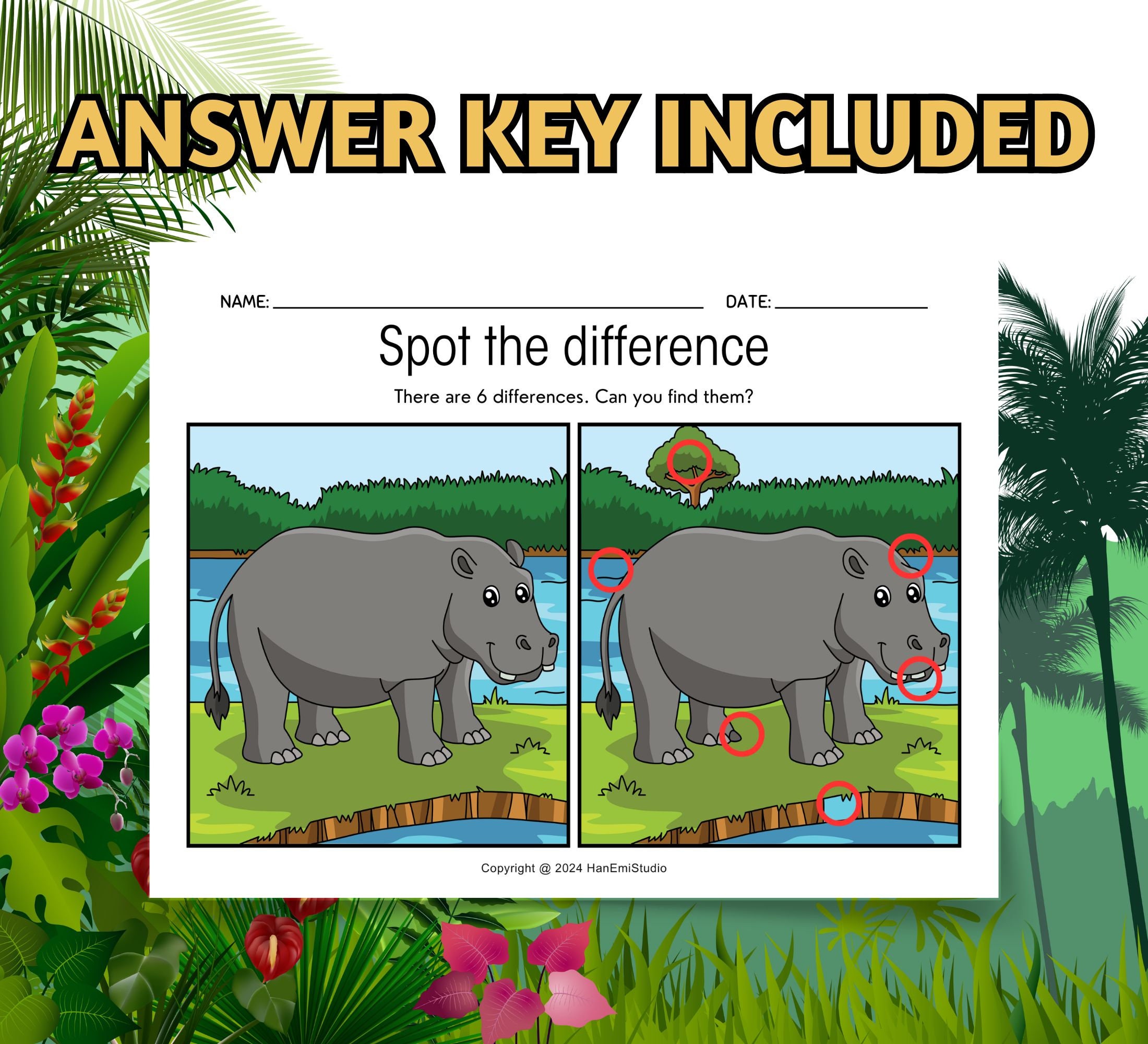 10 Zoo Animal Spot the Difference Worksheets for Prek and ...