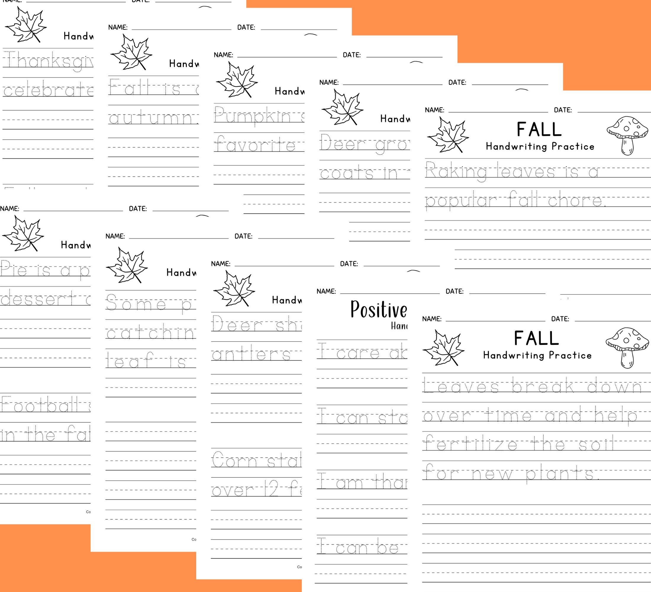 45 Page Fall Handwriting Worksheets; Handwriting Practice for ...