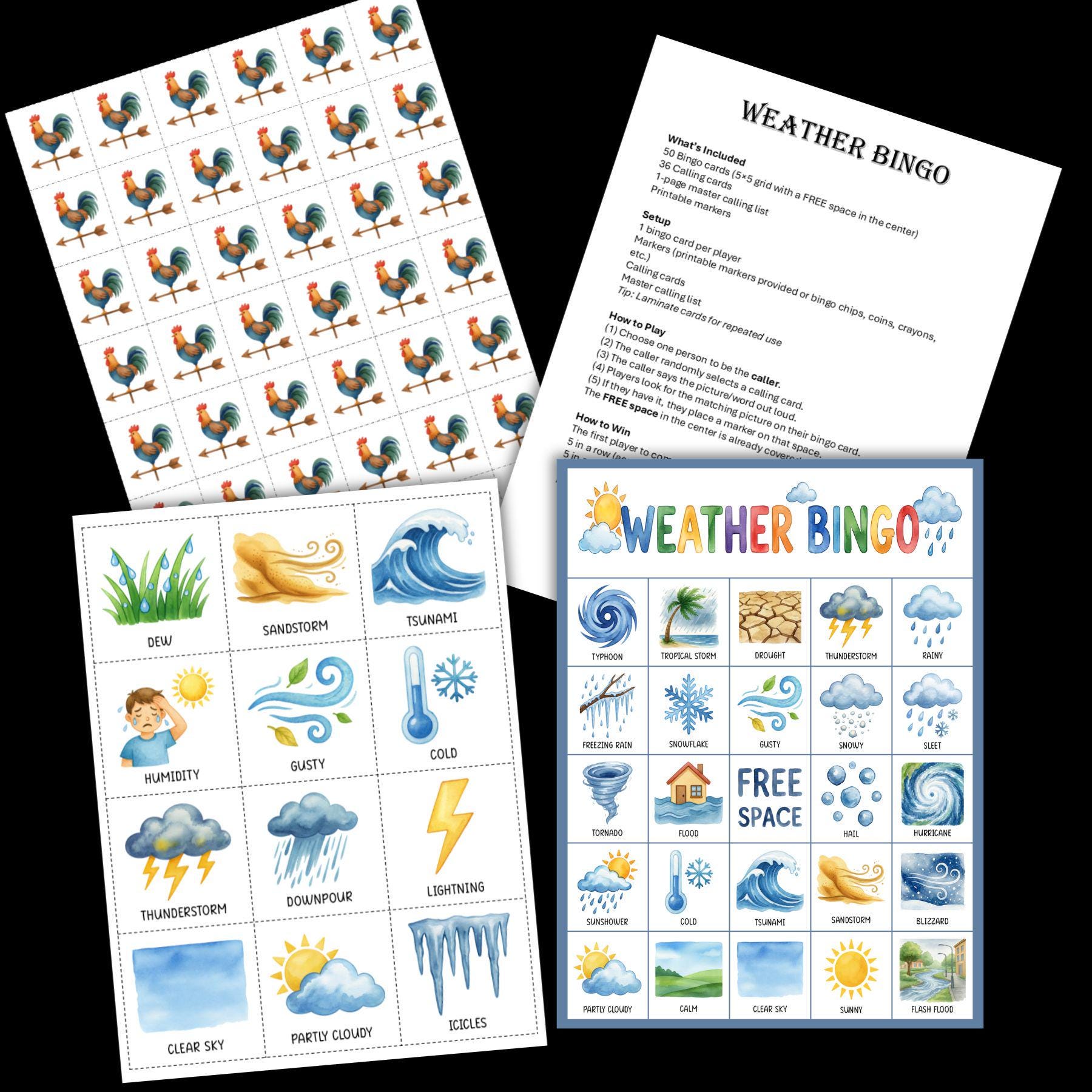 Weather Bingo Game Printable; Kids Science Activity; Classroom Party ...