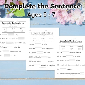 20 Page Complete the Sentence Worksheets; Sentence Completion Worksheet ...
