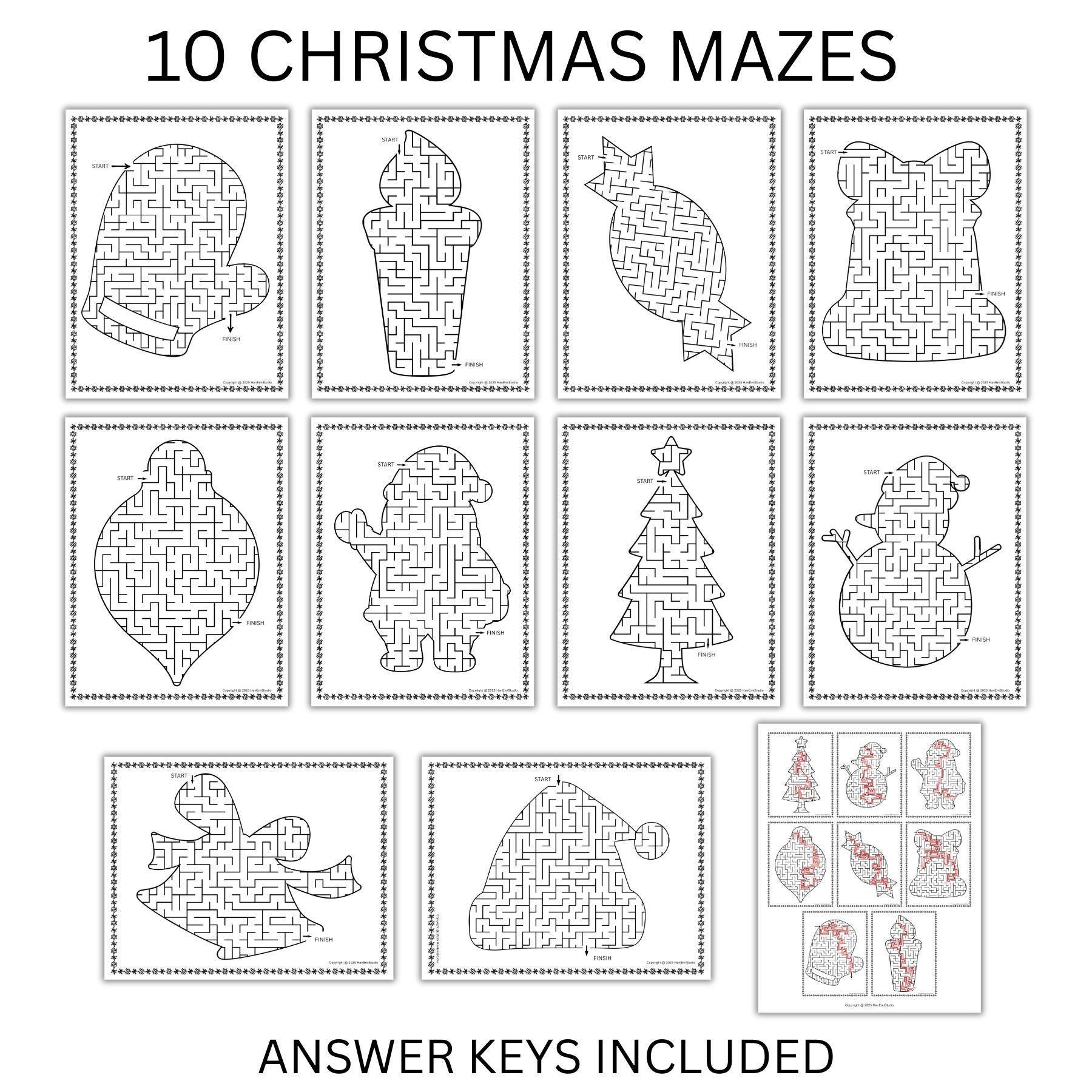 10 Page Printable Christmas Maze Activity for Kids; Christmas Games ...