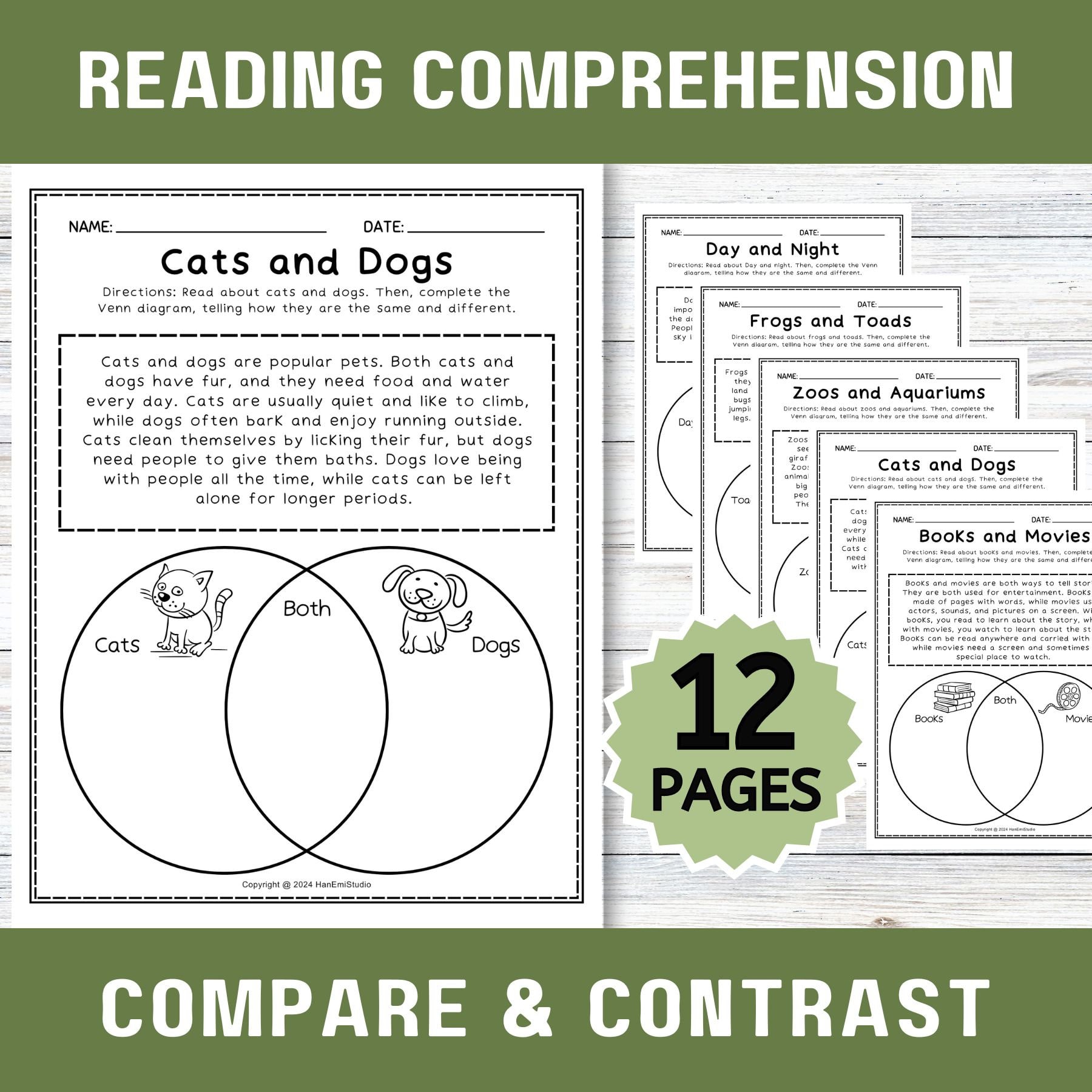 12 Compare and Contrast Worksheets; Reading Comprehension Worksheet ...