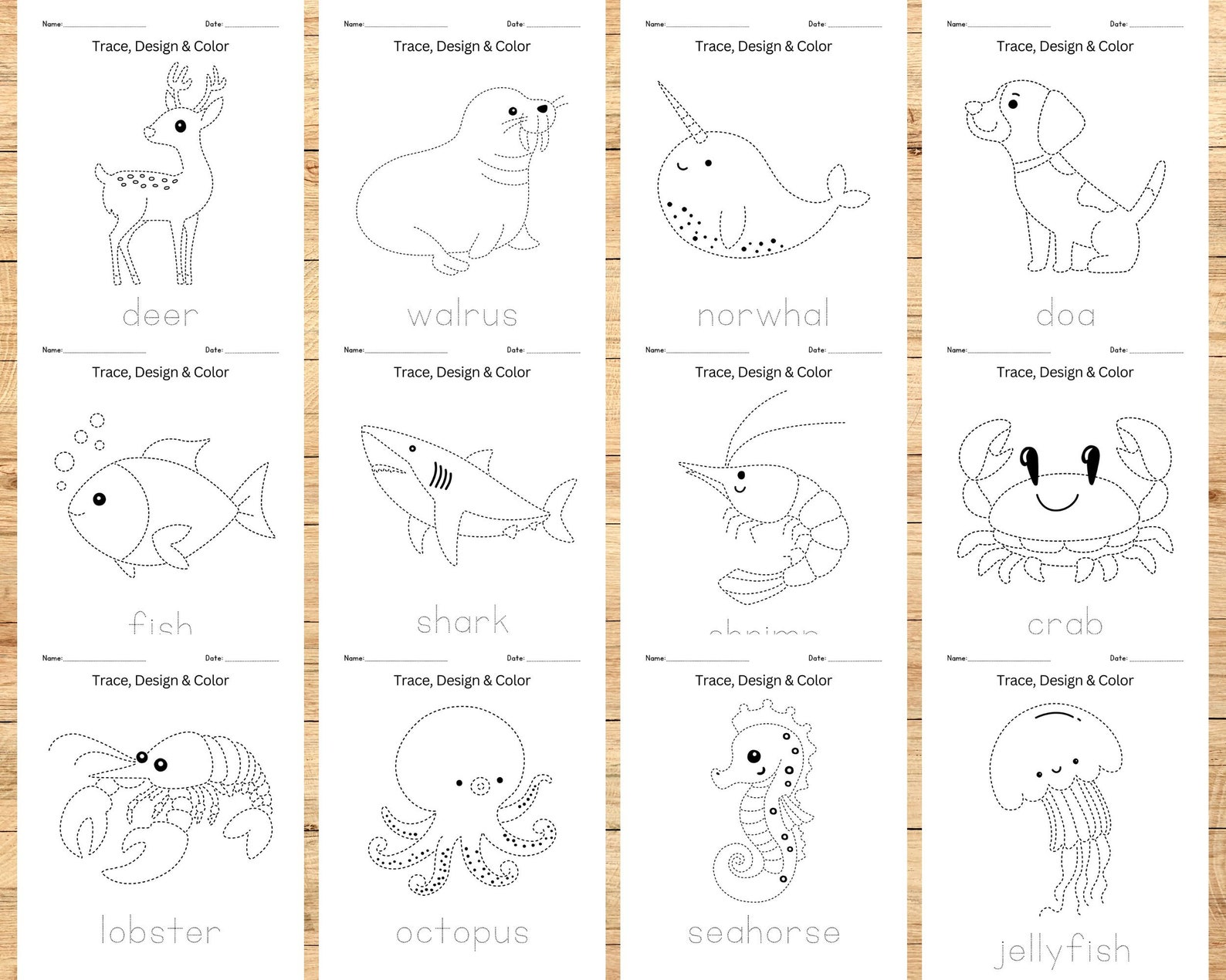 61 Page Animal Tracing Coloring Worksheet for Ages 5-7, Printable ...