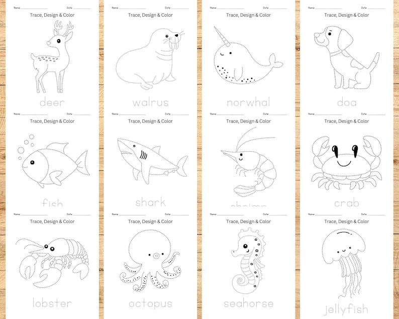 61 Page Animal Tracing Coloring Worksheet for Ages 5-7, Printable ...
