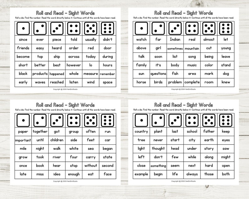 Roll and Read Sight Words Game - First 350 Fry Sight Words (10 Pages ...