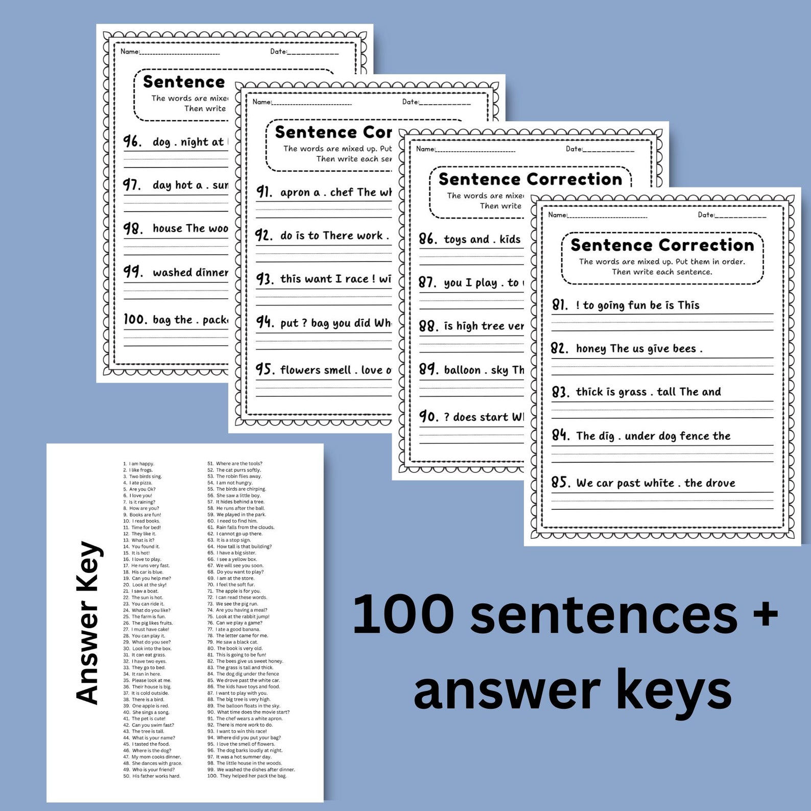 20 Sentence Correction Worksheets for Ages 5-7 (kindergarten, 1st Grade ...