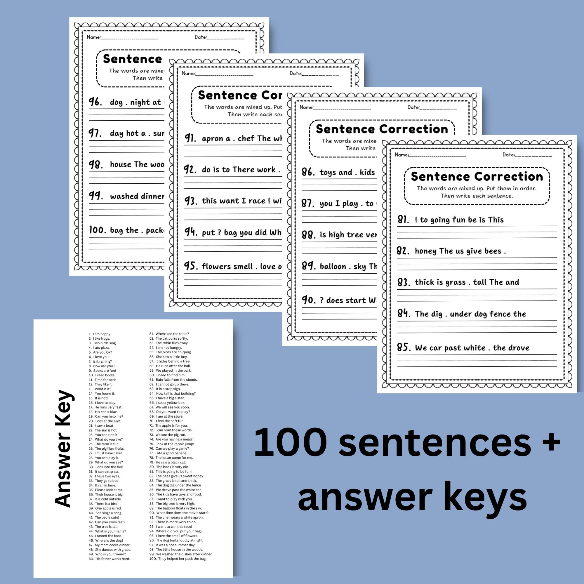 20 Sentence Correction Worksheets for Ages 5-7 (kindergarten, 1st Grade ...