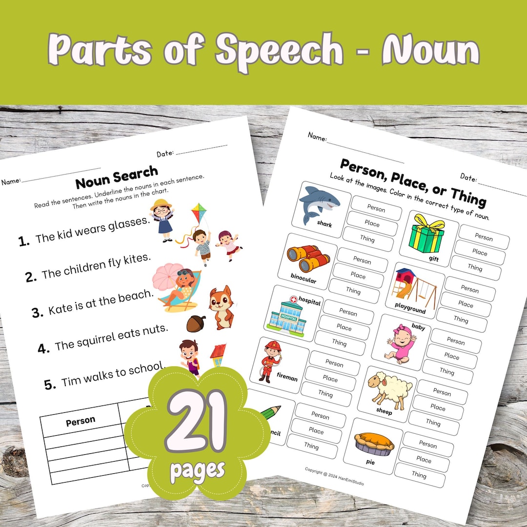 21 Noun Worksheets Bundle, Parts of Speech; Printable Noun Practice ...