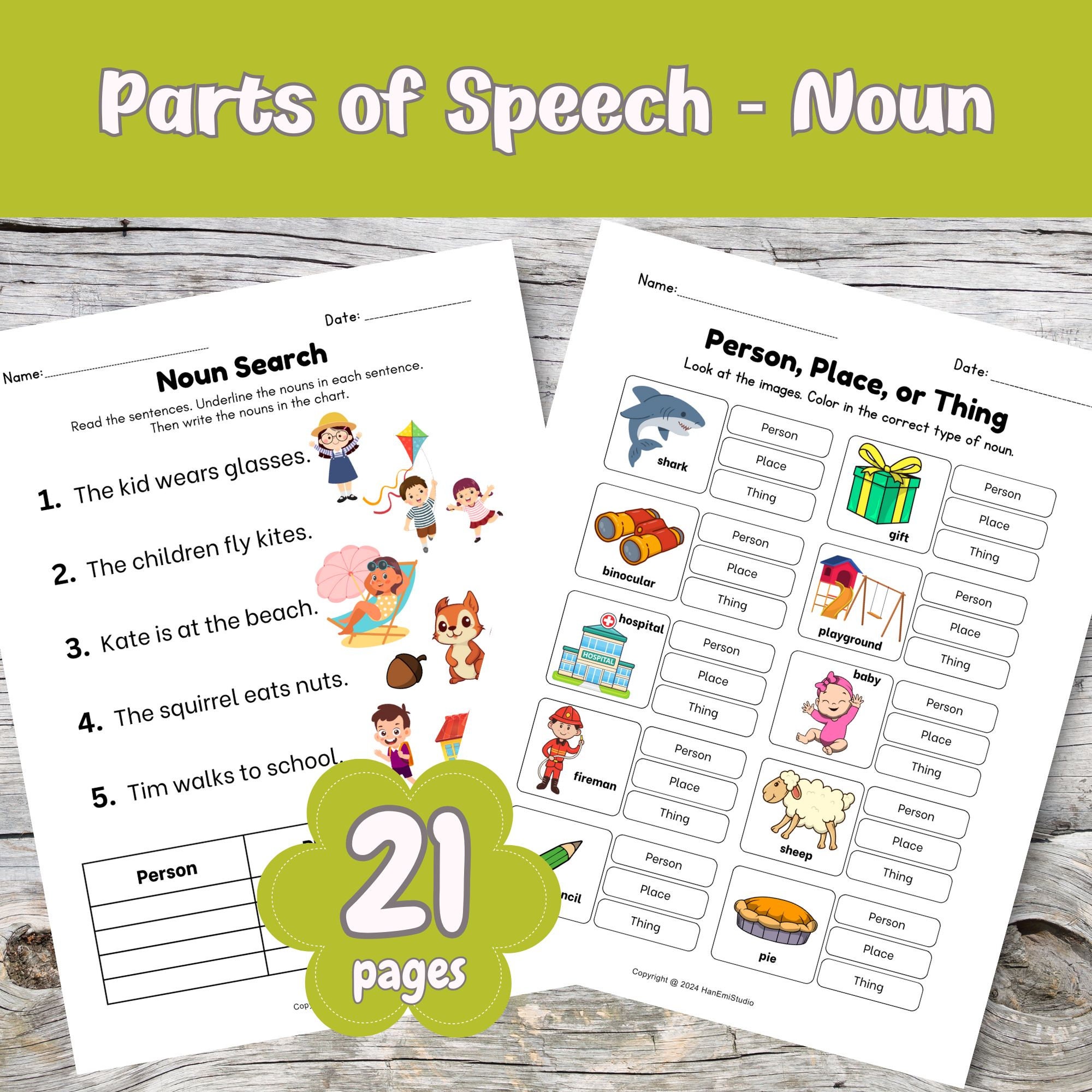 21 Noun Worksheets Bundle, Parts of Speech; Printable Noun Practice ...
