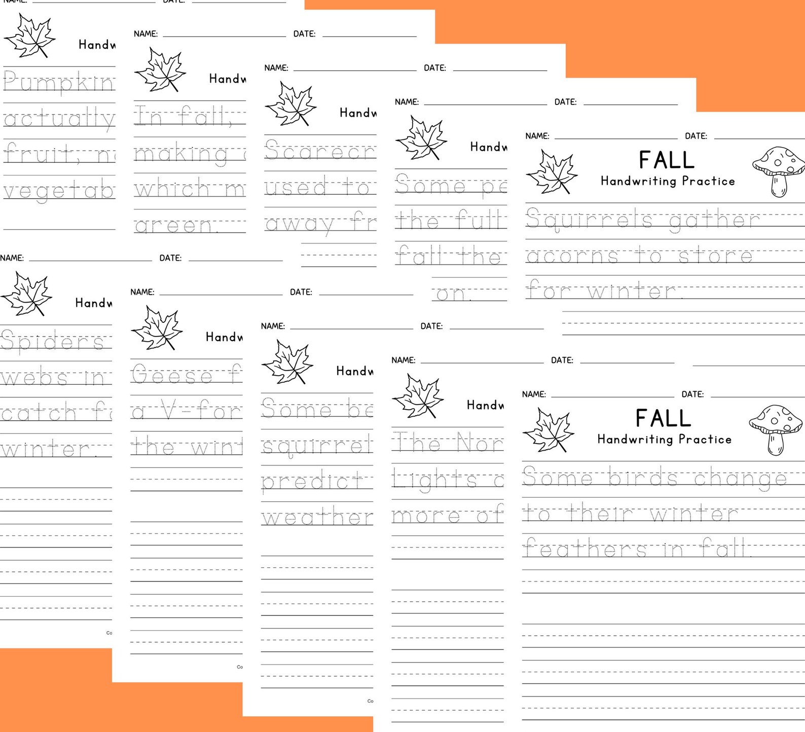 45 Page Fall Handwriting Worksheets; Handwriting Practice for ...