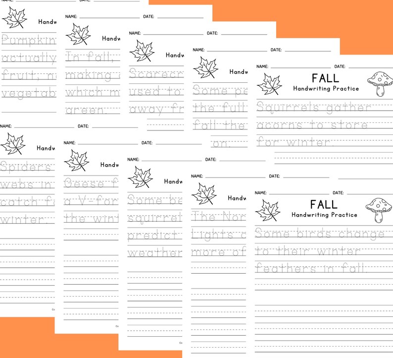45 Page Fall Handwriting Worksheets; Handwriting Practice for ...