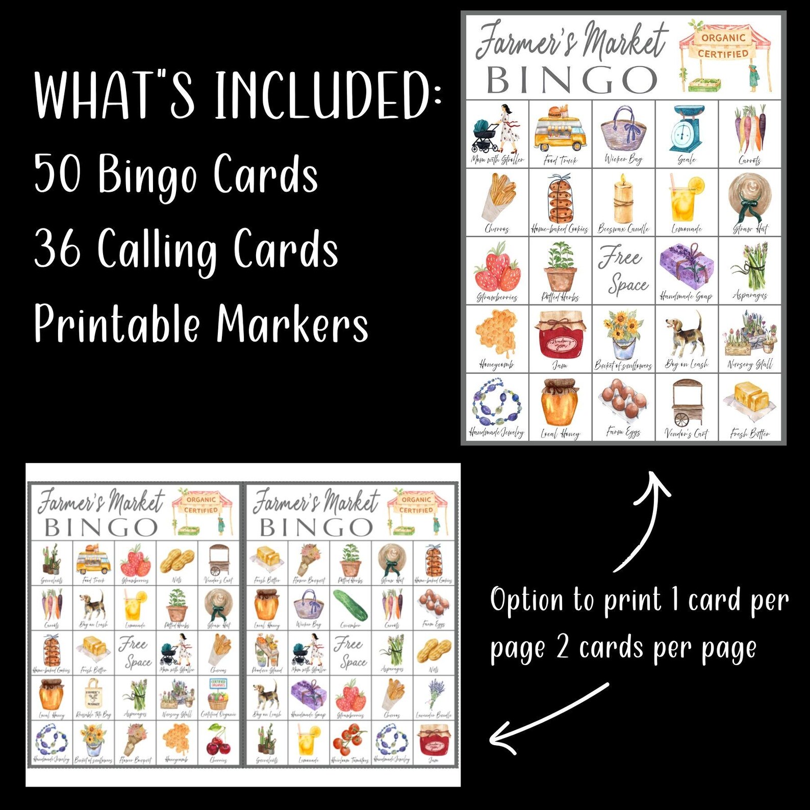 Farmer's Market Bingo Game Printable; Locally Grown Bingo Game Page ...