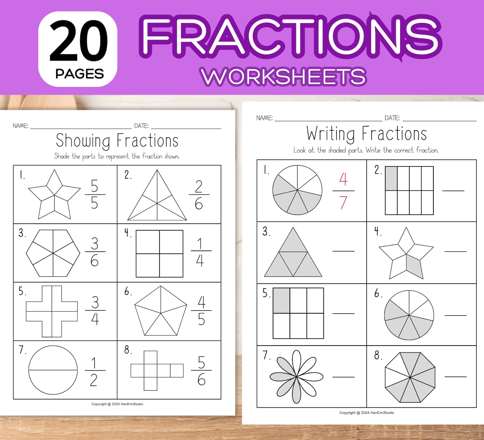 20 Page Fractions Worksheets; Math Worksheets for Kids; Fractions ...