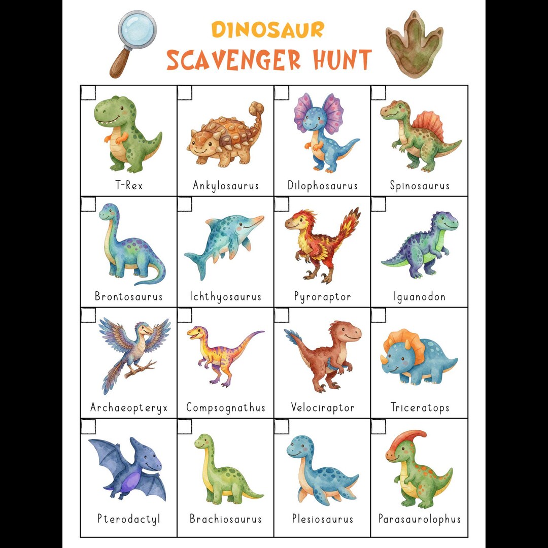 Dinosaur Scavenger Hunt Printable; Seek and Find Game With Master List ...
