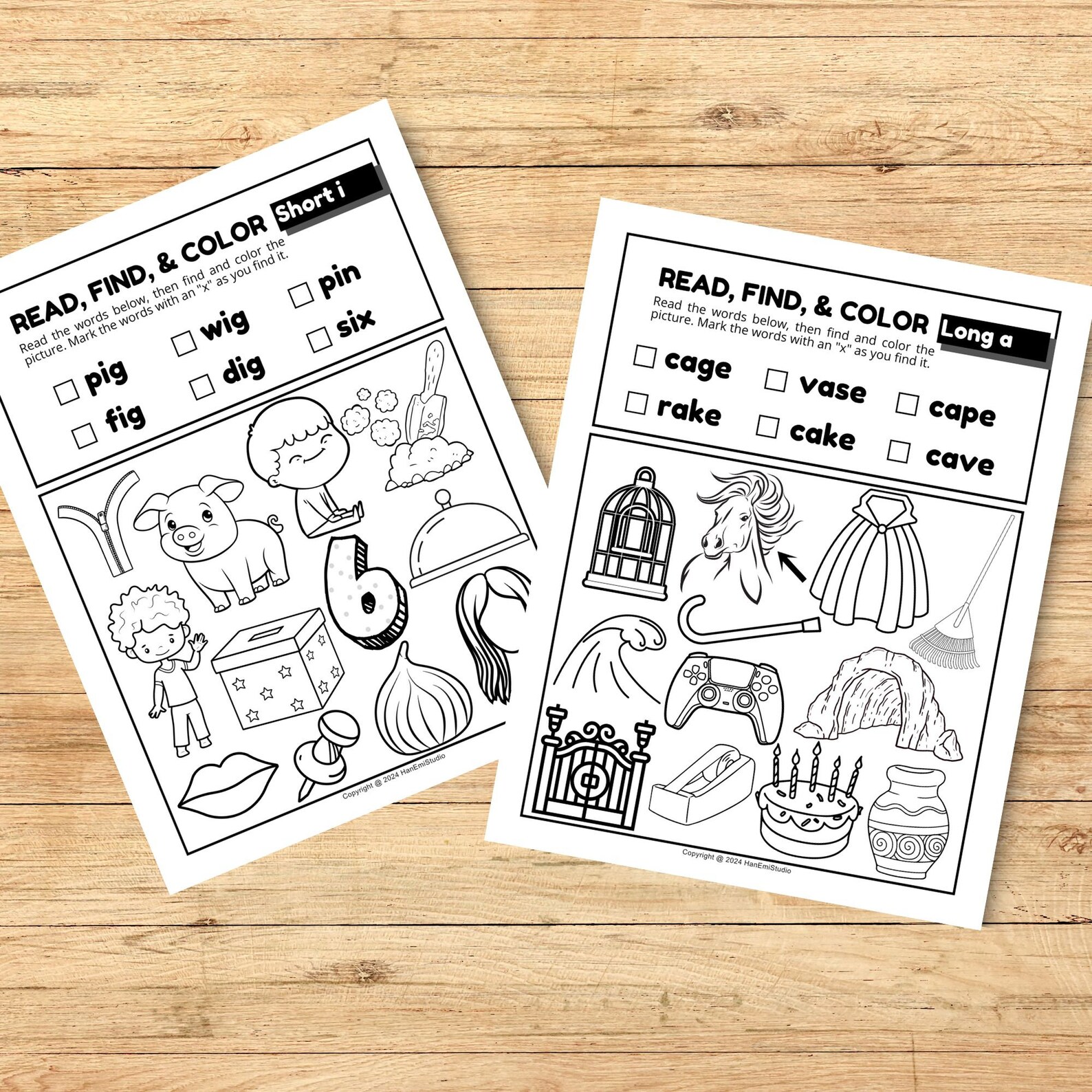 10 Page Read Find Color Short and Long Vowels; 4 – 6 Years Old; Prek ...