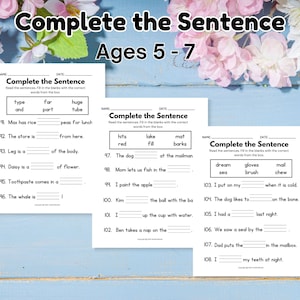 20 Page Complete the Sentence Worksheets; Sentence Completion Worksheet ...