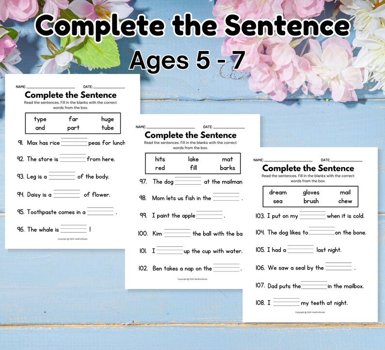 20 Page Complete the Sentence Worksheets; Sentence Completion Worksheet ...