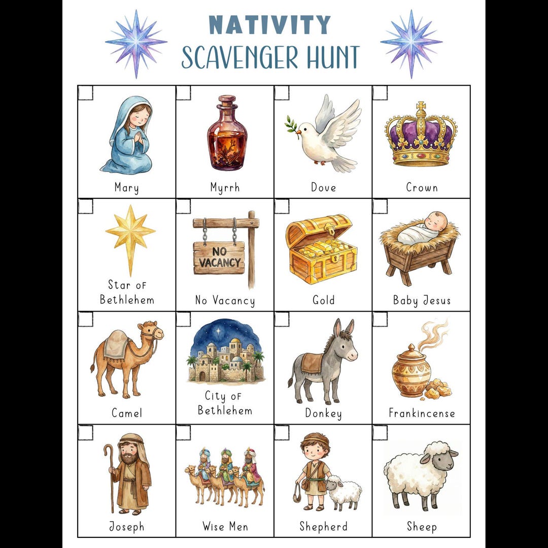 Nativity Scavenger Hunt Game for Kids; Christian Christmas Bible ...