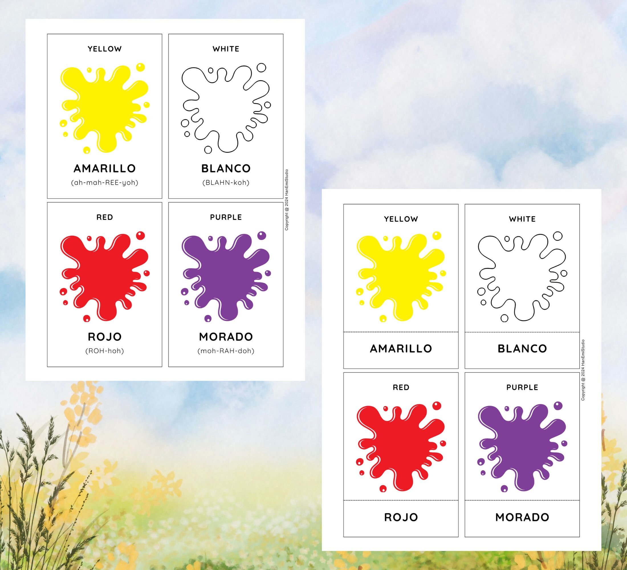12 Spanish Color Flashcards; Montessori Flashcard; ESL and ELL Learning ...