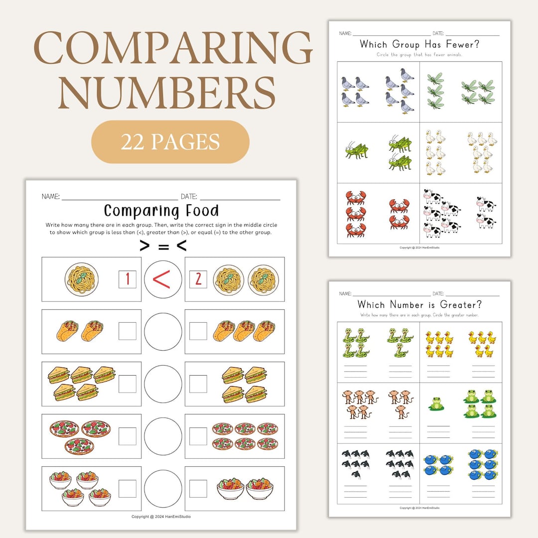 22 Page Comparing Numbers Worksheet (ages 4-6); Math Worksheets for ...