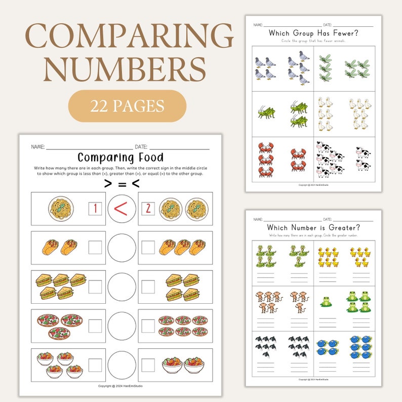 22 Page Comparing Numbers Worksheet (ages 4-6); Math Worksheets for ...