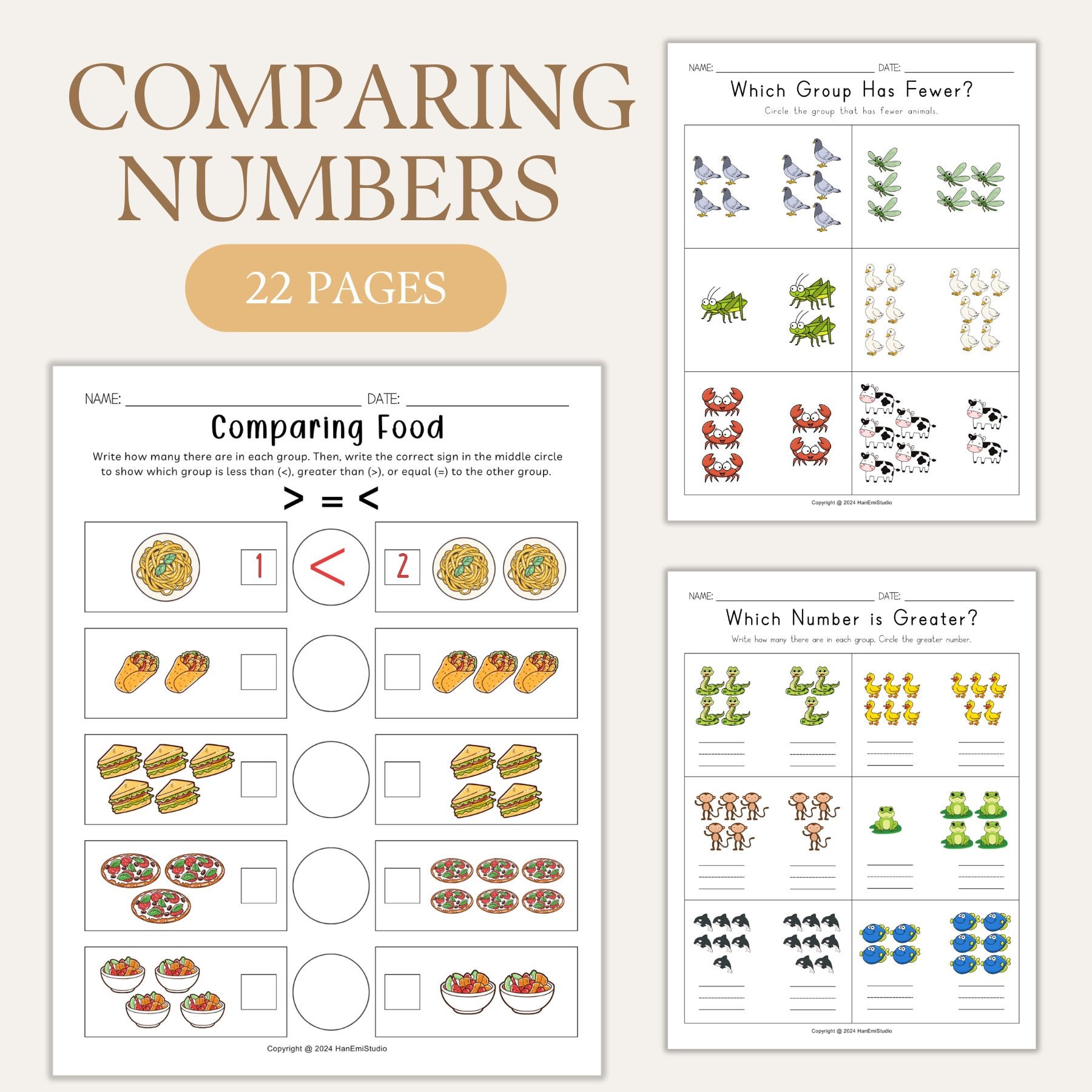 Comparing Numbers Worksheet (ages 4-6); Math Worksheets for Kids ...