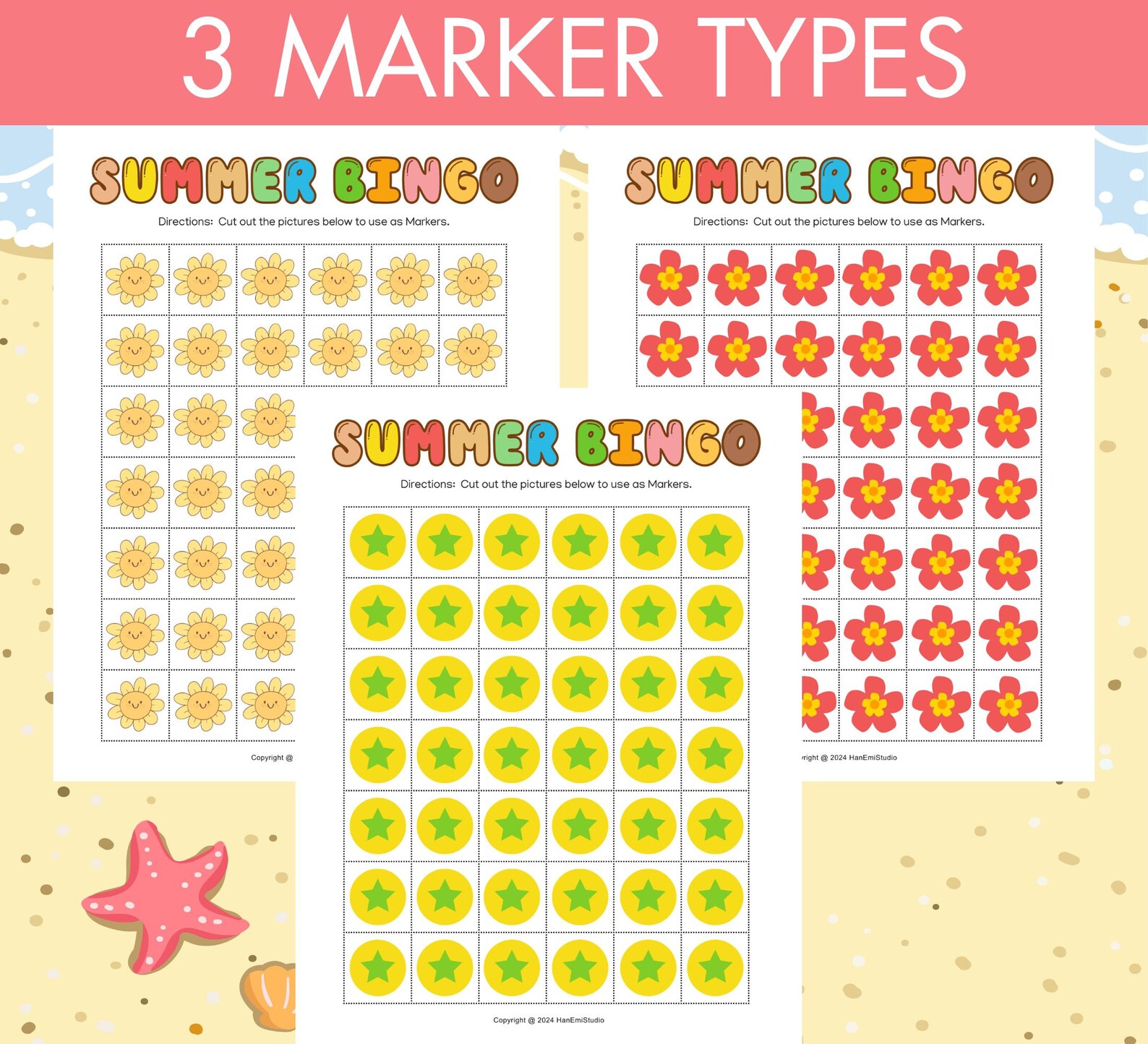 Summer Riddle Bingo Set 32 Calling Cards and 40 Bingo Cards; Printable ...