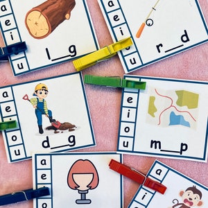 60 Short Vowel Sound Clip Cards; Short Vowel Sound Recognition; CVC ...