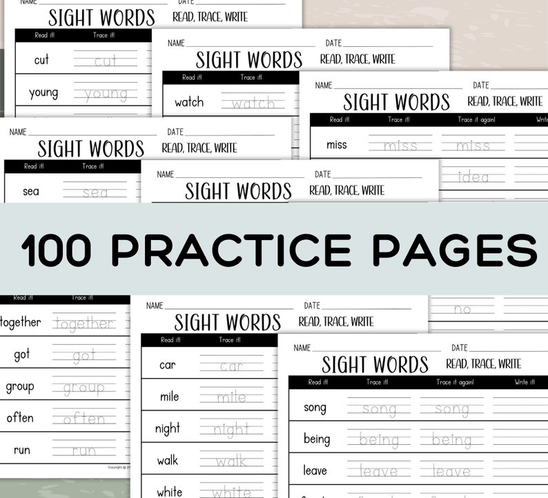 First 500 Sight Word Trace and Write Worksheet; Writing Practice Sheet ...