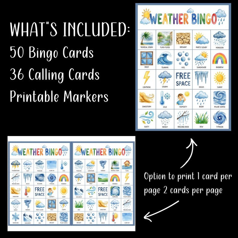 Weather Bingo Game Printable; Kids Science Activity; Classroom Party ...
