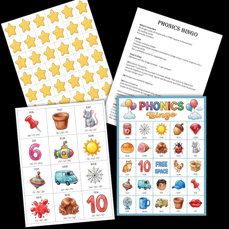 Phonics Bingo Game Printable; CVC Worksheets; Kindergarten Literacy ...